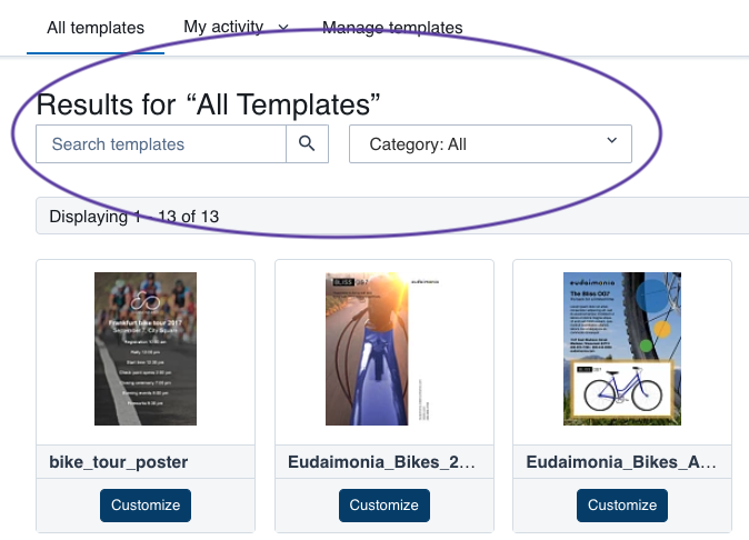How do I search for templates to customize?