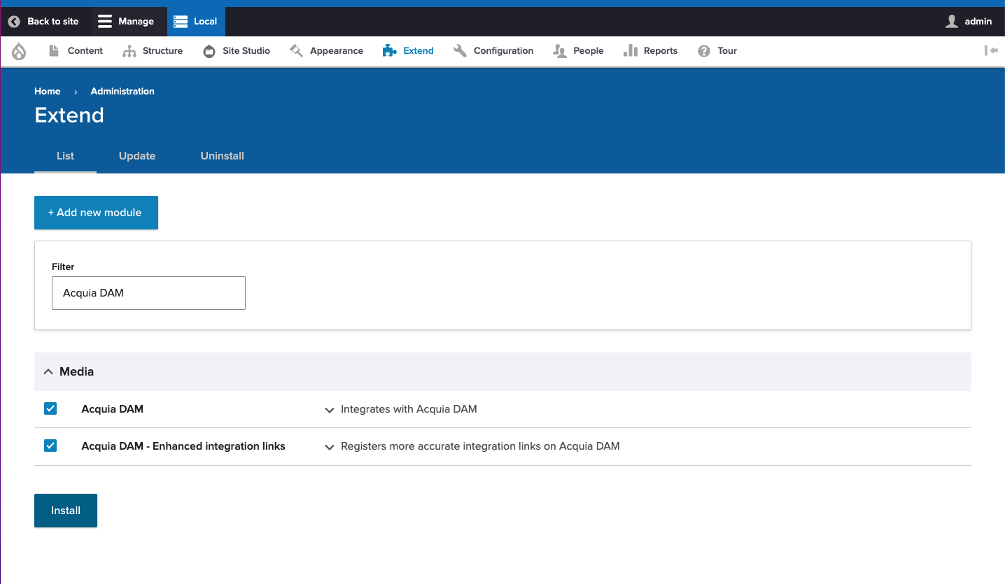 How do I configure the Acquia DAM module with Media Library support?