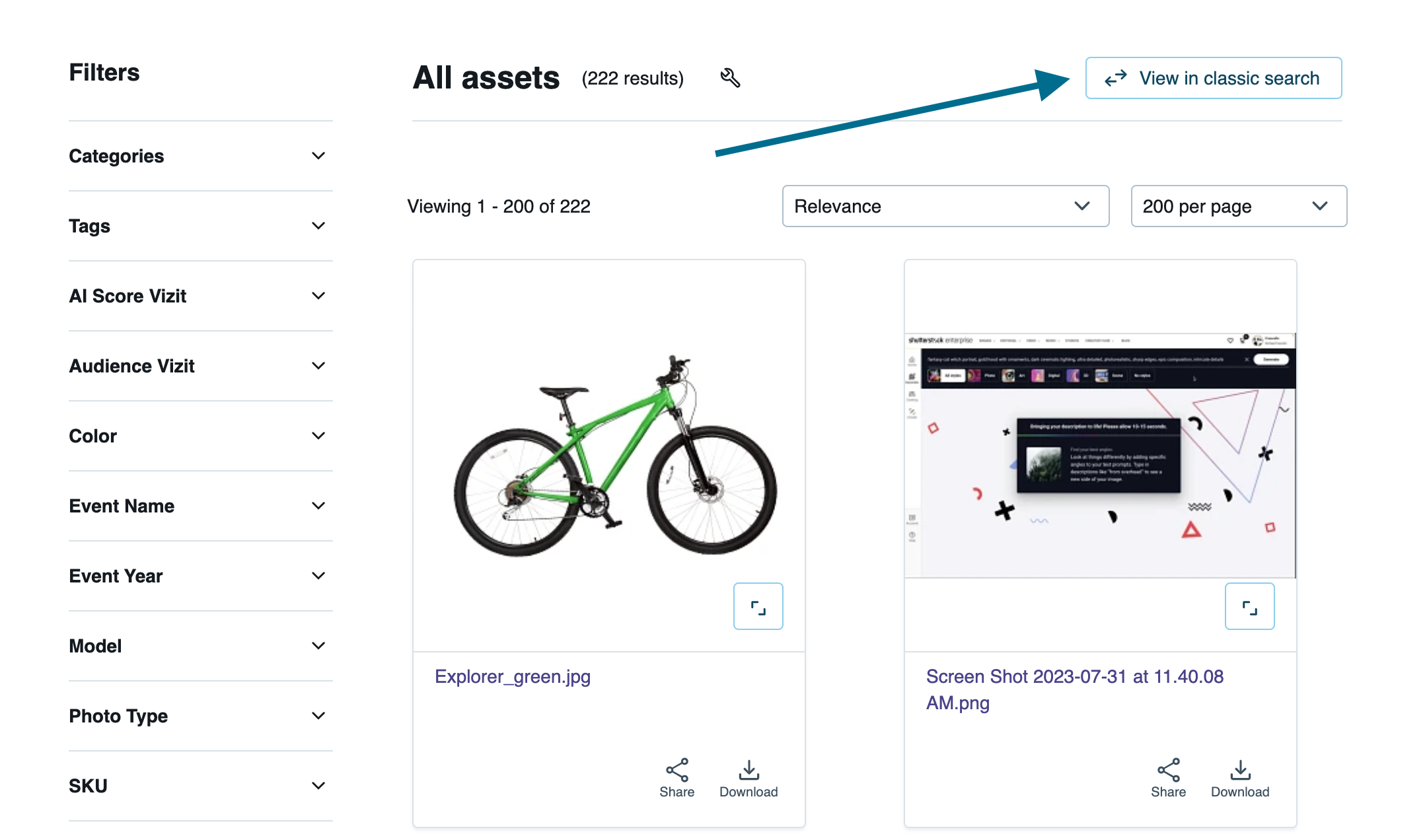 What is the redesigned asset search experience?