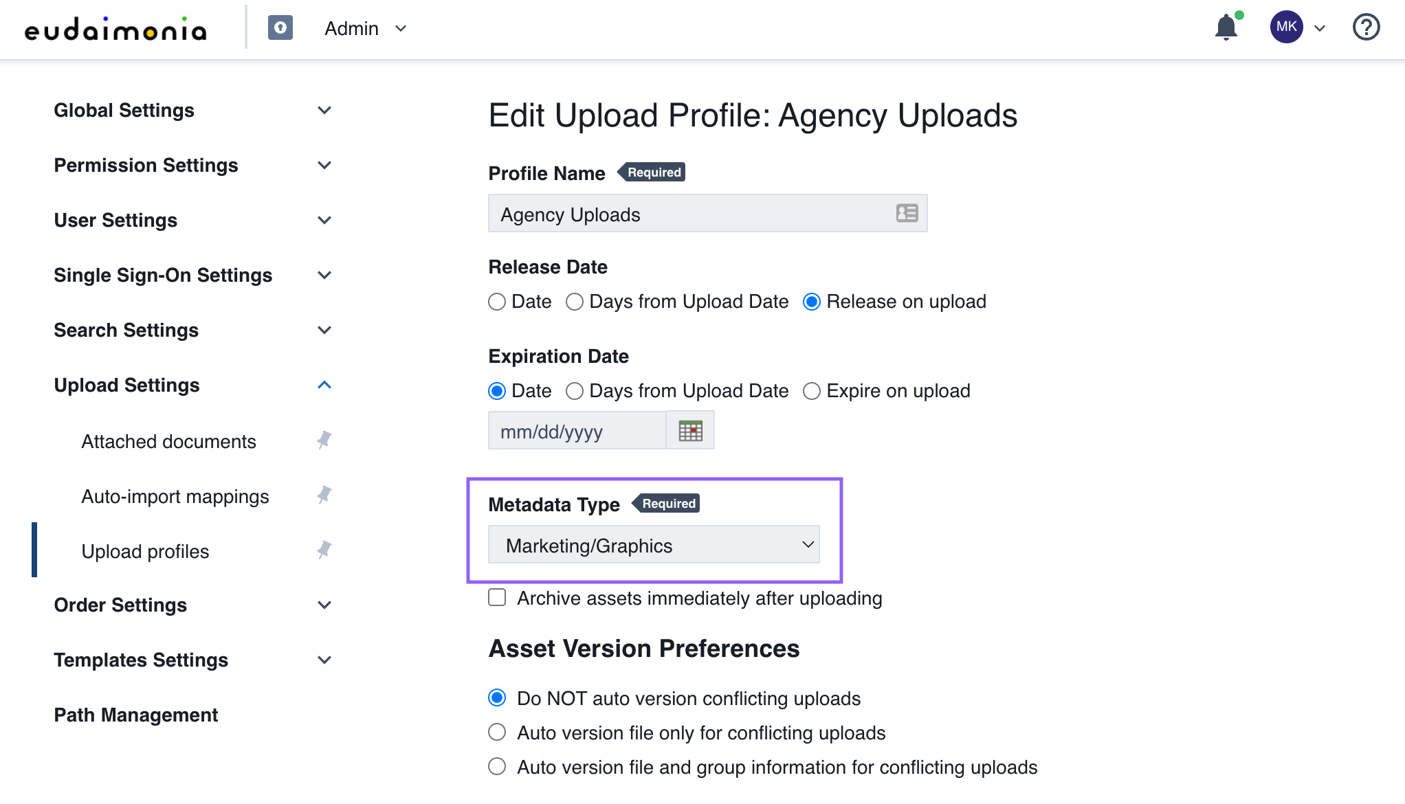 How do I delete metadata types?