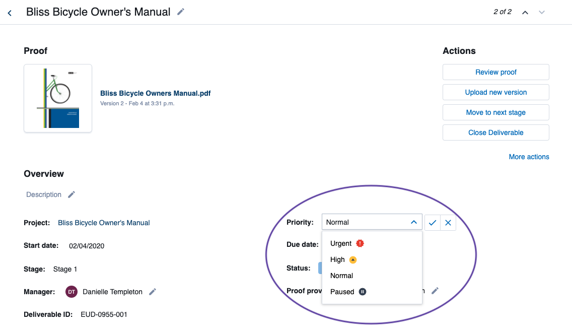 How do I set priority for deliverables?