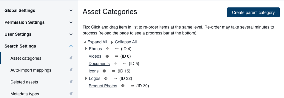 How do I create asset categories?